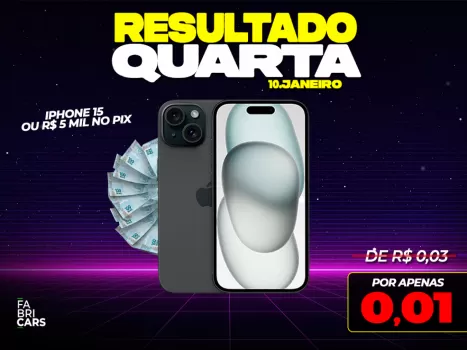 fabricars premios - IPHONE 15 OU R$ 5.000,00 MIL NO PIX - fabricars ...